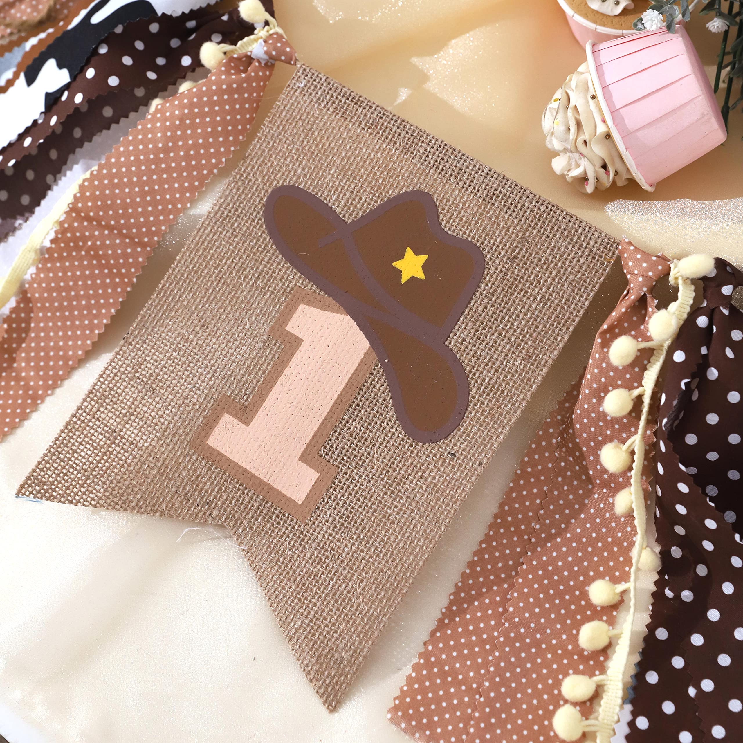 1st Birthday High Chair Banner - Cowboy Rodeo for Party Fabric Decor,Cake Smash Baby Shower,Backdrop Garland for photo props