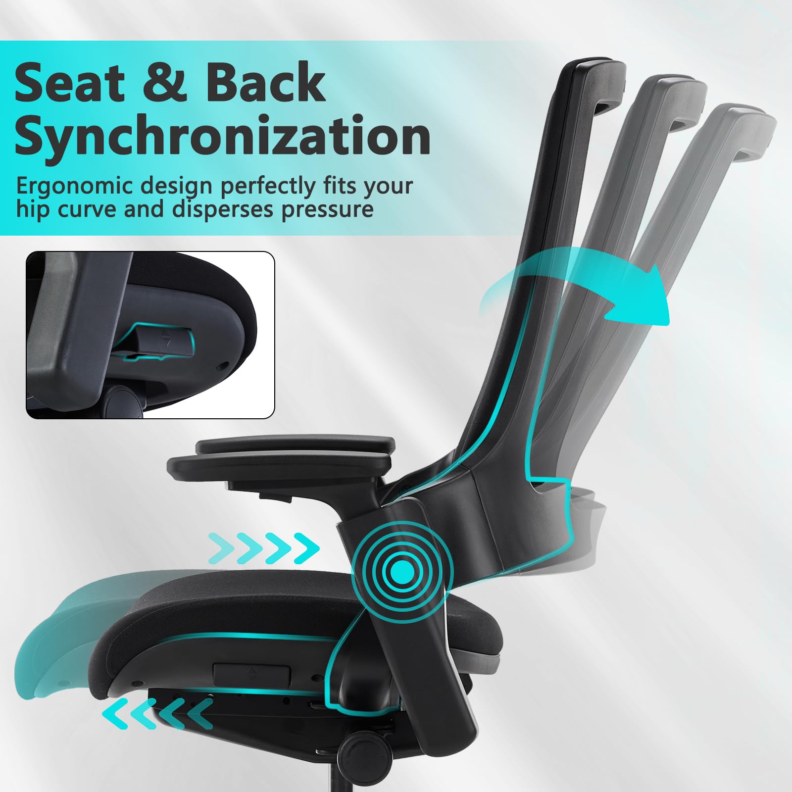 CLATINA Ergonomic High Swivel Executive Chair with Adjustable Height 3D Arm Rest Lumbar Support and Upholstered Back for Home Office Black BIFMA Certification No. 5.1