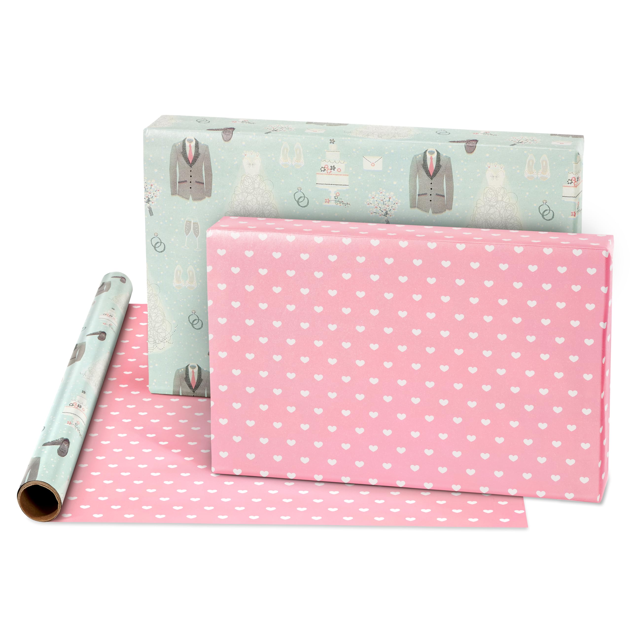 American Greetings Reversible Wedding Wrapping Paper, Bridal Designs (4 Rolls, 120 sq. ft.)