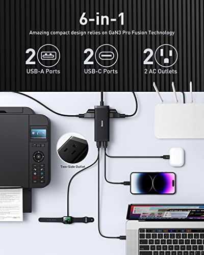 Baseus USB C Charger - PowerCombo On 100W Power Strip with 4 USB Ports & 2 Outlet Extender - USB Charging Station for MacBook Pro/Laptops/iPhone/Samsung/iPad Fast Charging
