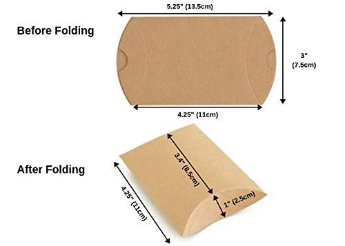 50pcs Kraft Pillow Boxes with 50pcs Silver Elastic Ties - Jewelry Packaging - Gift Card Holder - Soap Packaging - Small Gift Box, Wedding Favors