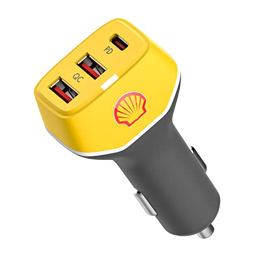 Shell USB C Car Charger 44W 3 Port Car Charger Adapter, Cigarette Lighter USB Charger 20W PD USB C for iPhone 13/Pro/Max/Mini/Magnet Snap, iPad Air/Mini, Android.