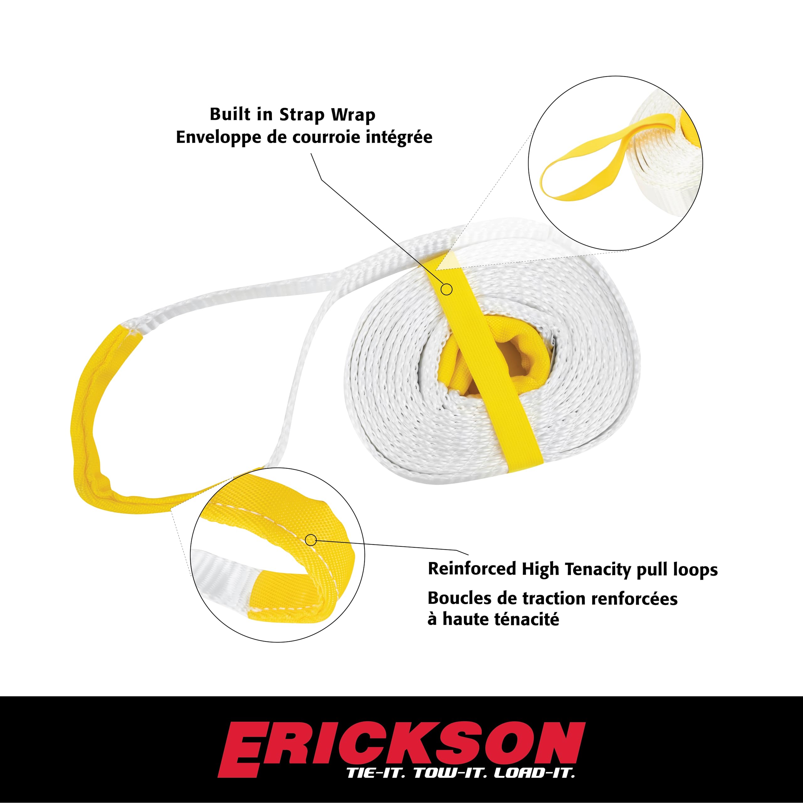 Erickson 59800 White 3" x 30' Recovery Strap,27,000 lbs Breaking Strength, 13,500 lbs Maximum Vehicle Weight Capacity