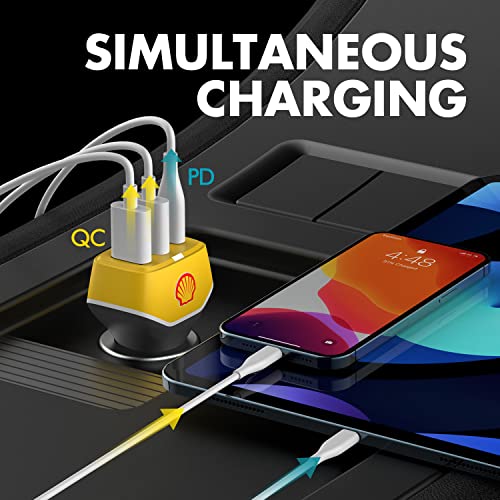Shell USB C Car Charger 44W 3 Port Car Charger Adapter, Cigarette Lighter USB Charger 20W PD USB C for iPhone 13/Pro/Max/Mini/Magnet Snap, iPad Air/Mini, Android.