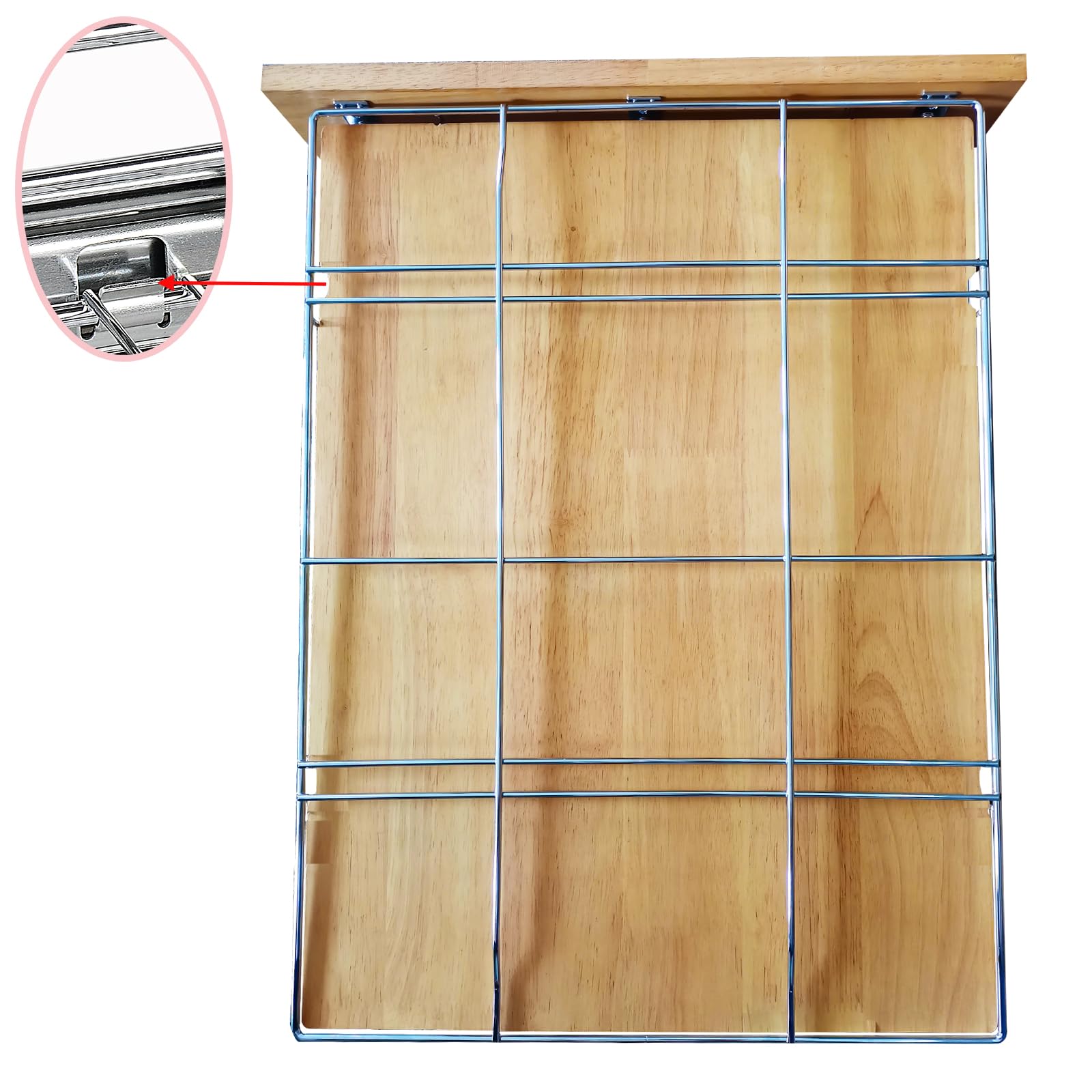 DINDON 2 Tier Pull Out Cabinet Organizer (14" W x 21" D) Slide Out Wood Shelf Double Tier Kitchen Wire Basket with Chrome Finish…