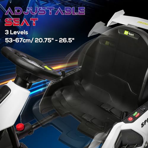 Aosom 24V 7.5 MPH Electric Go Kart with Adjustable Seat, Drifting Car Battery Powered Ride on Toy Outdoor with Slow Start, Button Start, Music, Honking Horn, Lights, for 6-12 Years Old, White