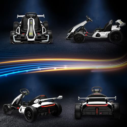 Aosom 24V 7.5 MPH Electric Go Kart with Adjustable Seat, Drifting Car Battery Powered Ride on Toy Outdoor with Slow Start, Button Start, Music, Honking Horn, Lights, for 6-12 Years Old, White