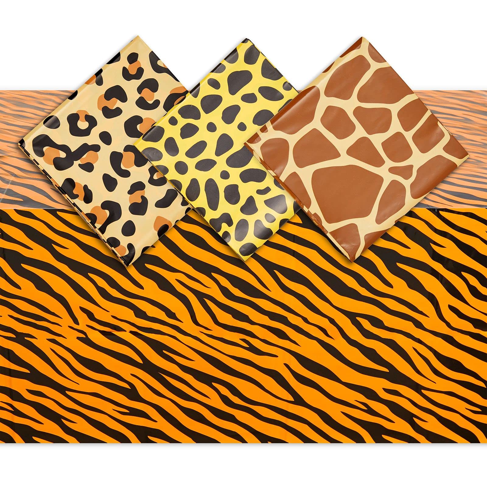 Animal Print Tablecloths for Jungle Safari Birthday Party (54x108 in, 4 Pack)