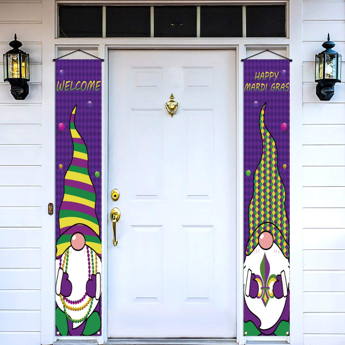 Mardi Gras Decoration Banner Swedish Gnome Porch Sign New Orleans Themed Party&Fat Tuesday&Masquerade Party&Birthday Party Decor and Supplies