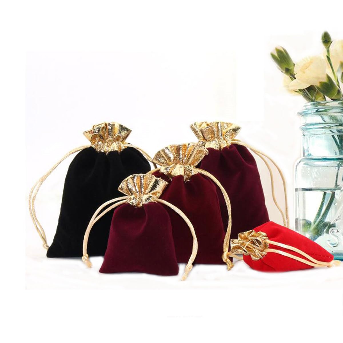 Snadulor 20 Pcs Soft Velvet Drawstring Pouches Bags for Jewelry,Wedding,Gift,Candy Bags,Party Favors,4x5 inch(Wine Red)
