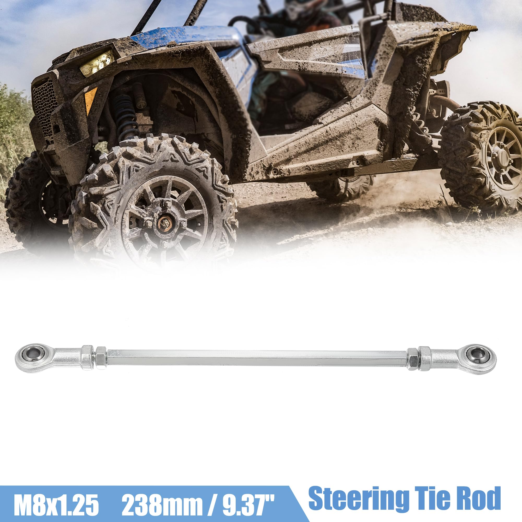 Motoforti 2pcs 238mm Length 8mm Hole Diamete Adjustable Steering Tie Rod Ball Joint for 49cc Electric ATV Go Kart Accessory Steering Column Steering Suspension Silver Tone