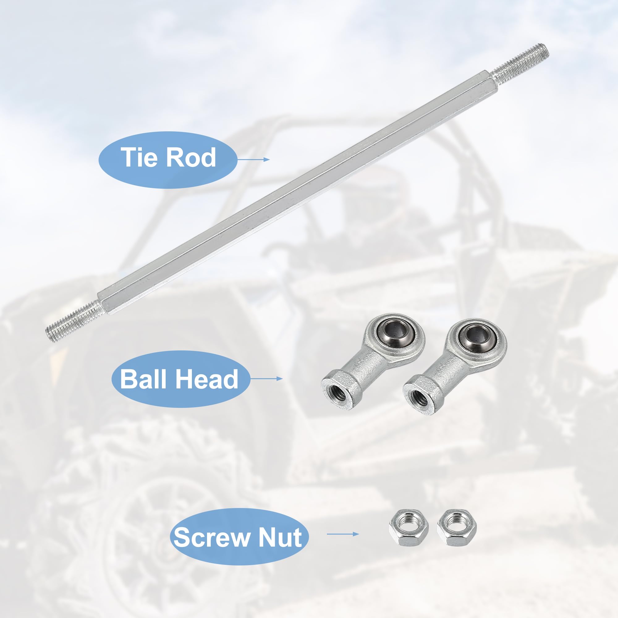 Motoforti 2pcs 238mm Length 8mm Hole Diamete Adjustable Steering Tie Rod Ball Joint for 49cc Electric ATV Go Kart Accessory Steering Column Steering Suspension Silver Tone