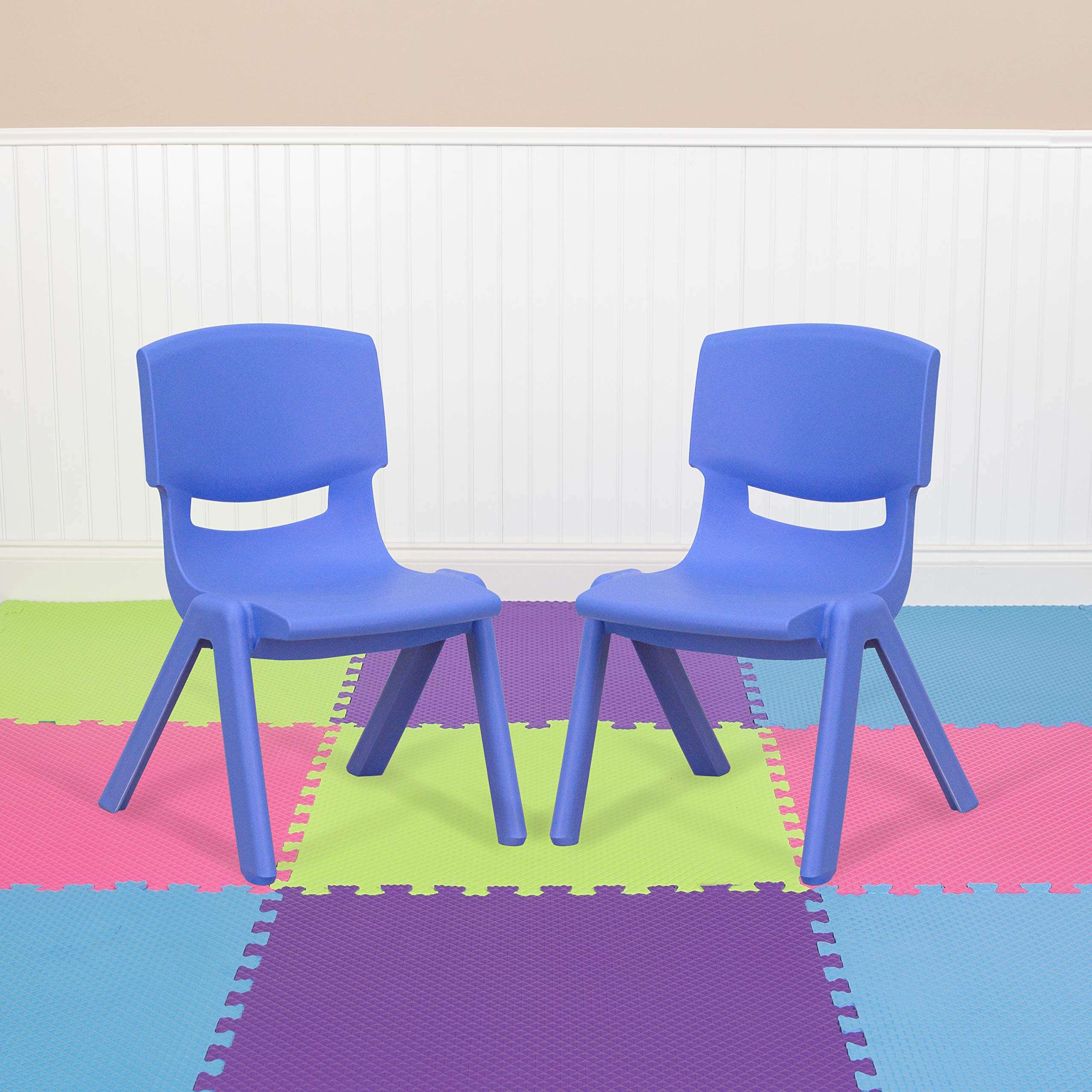 EMMA + OLIVER 2 Pack Blue Plastic Stackable School Chair with 10.5" H Seat, Preschool Chair