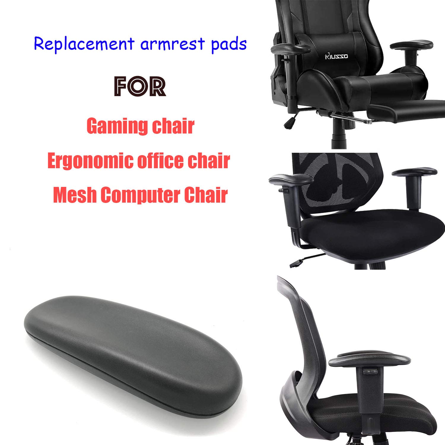 MYFUNSHOP Office Chair Arm Replacement,Gaming Chair Replacement Armrest Arm Pads Universal 4" Mounting Hole Office Chair Parts(1 Pair) Black