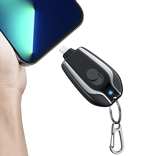 EMNT Keychain Portable Charger for iPhone, 1700mAh Mini Power Emergency Pod, Ultra-Compact External Fast Charging Power Bank Battery Pack, Key Ring Cell Phone Charger,Charger Smaller Than a Card,black