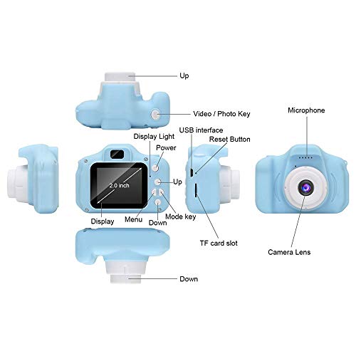 Alician Children Camera, Digital Kids Camera Selfie Camera, Mini SD Video Smart Shooting Digital Camera with 8GB Memory Card for Girls Boys Blue