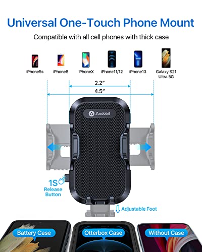 andobil Cup Holder Phone Mount, [Military-Grade, Super Stable] Adjustable Height Solid Long Gooseneck Cup Cell Phone Holder for Car Truck with Quick Swivel Compatible with iPhone 14 13 12 Pro Max