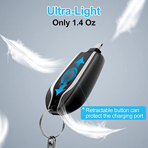 EMNT Keychain Portable Charger for iPhone, 1700mAh Mini Power Emergency Pod, Ultra-Compact External Fast Charging Power Bank Battery Pack, Key Ring Cell Phone Charger,Charger Smaller Than a Card,black