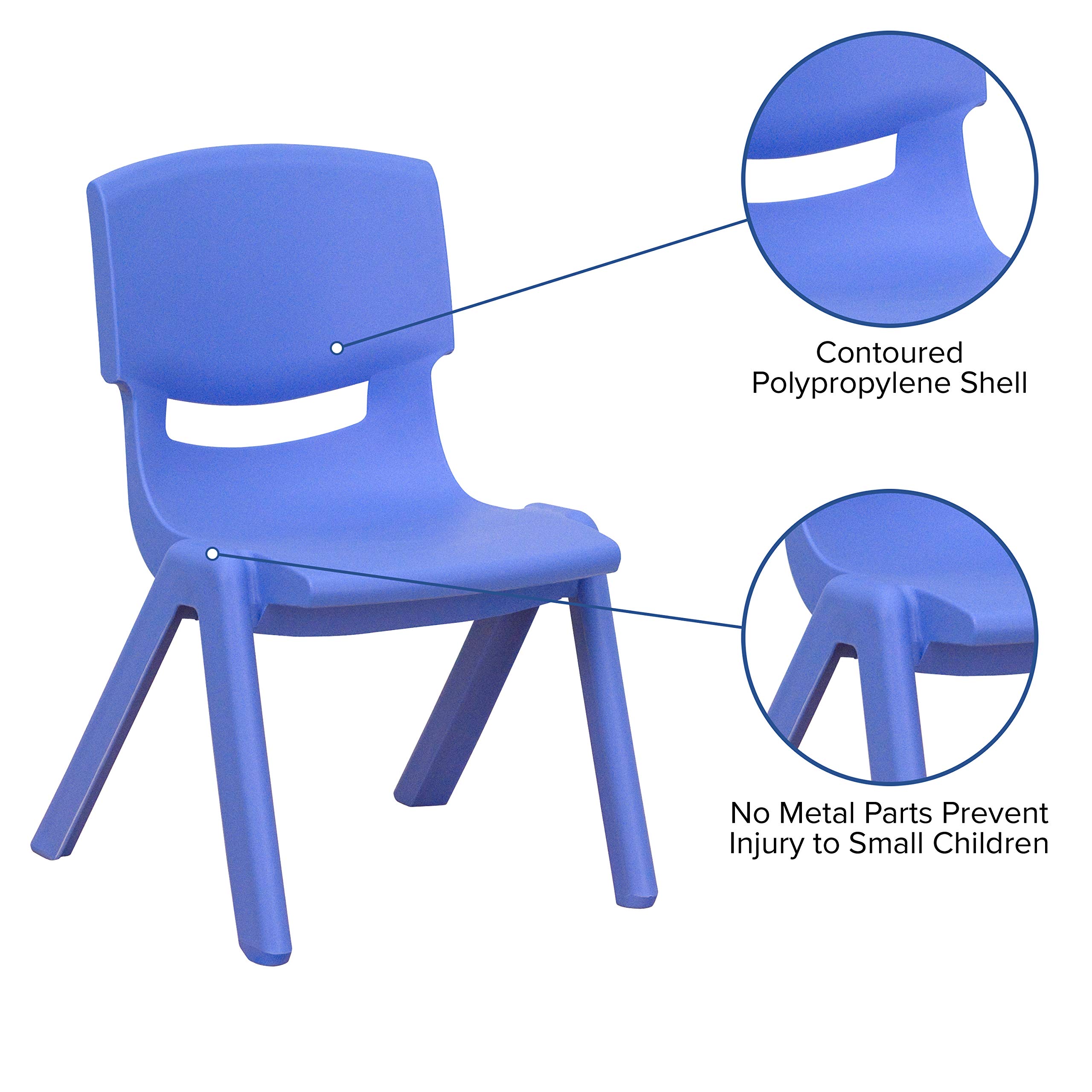 EMMA + OLIVER 2 Pack Blue Plastic Stackable School Chair with 10.5" H Seat, Preschool Chair