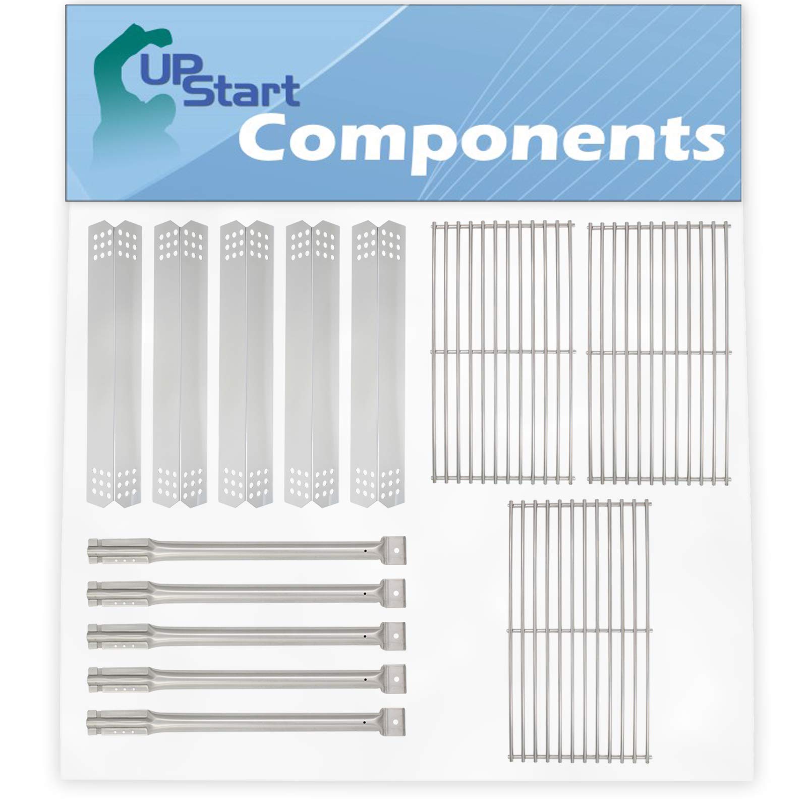 5 BBQ Grill Heat Shield Plate Tent & 5 Tube Burner & 3 Cooking Grates Replacement Parts for Nex 720-0720 - Compatible Barbeque Grid & Stainless Steel Flame Tamer, Flavorizer Bar 16 1/8" & Pipe Burners