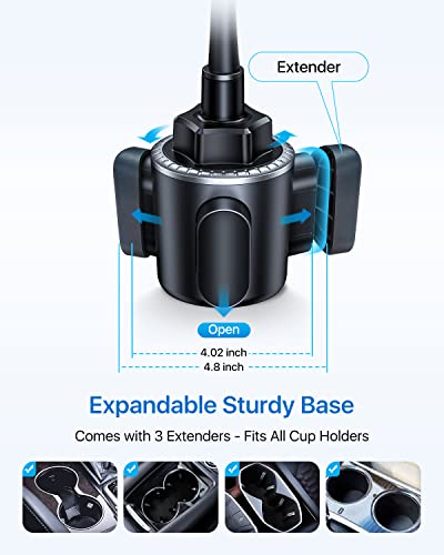 andobil Cup Holder Phone Mount, [Military-Grade, Super Stable] Adjustable Height Solid Long Gooseneck Cup Cell Phone Holder for Car Truck with Quick Swivel Compatible with iPhone 14 13 12 Pro Max