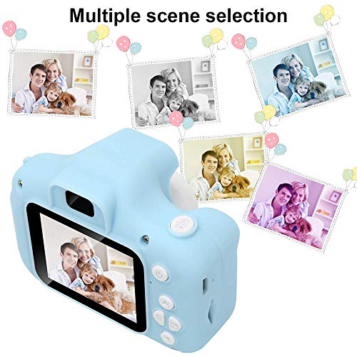 Alician Children Camera, Digital Kids Camera Selfie Camera, Mini SD Video Smart Shooting Digital Camera with 8GB Memory Card for Girls Boys Blue
