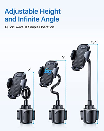andobil Cup Holder Phone Mount, [Military-Grade, Super Stable] Adjustable Height Solid Long Gooseneck Cup Cell Phone Holder for Car Truck with Quick Swivel Compatible with iPhone 14 13 12 Pro Max