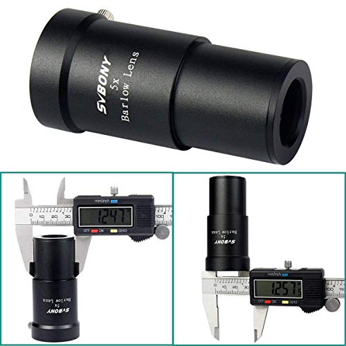 SVBONY Telescope Barlow Lenses, 1.25 Inch Telescope Accessory, Fully Metal Multi Coated Broadband Green Film Barlow Lens 5X for Telescope Astronomy Eyepiece