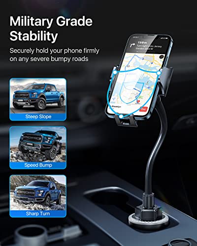 andobil Cup Holder Phone Mount, [Military-Grade, Super Stable] Adjustable Height Solid Long Gooseneck Cup Cell Phone Holder for Car Truck with Quick Swivel Compatible with iPhone 14 13 12 Pro Max