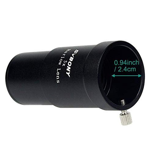 SVBONY Telescope Barlow Lenses, 1.25 Inch Telescope Accessory, Fully Metal Multi Coated Broadband Green Film Barlow Lens 5X for Telescope Astronomy Eyepiece
