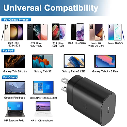 Super Fast Charger Type C, 25W USB C Wall Charger Fast Charging for Samsung Galaxy S23 Ultra/S23/S23+/S22/S22 Ultra/S22+/S21 Ultra/S20 Ultra/Note 20/Note 10/Z Fold 3 with 10FT C Charger Cable 2Pack