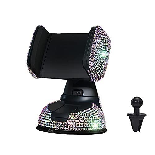 Bling Car Phone Holder, LYCARESUN 360°[Adjustable & Stable] Crystal Universal Phone Mount for Car, Windshield Dashboard Air Vent Car Stand Phone Holder, Car Accessories for Women and Girl (Colorful)…