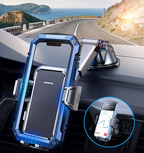 ADIUPUL Car Phone Holder Mount, Phone Mounts for Car (Bumpy Roads Friendly) 3 in 1 Universal Car Mount, Easy Clamp Hands Free Universal Fit for Dashboard Windshield Vent iPhone Samsung and More Phones