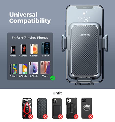 ADIUPUL Car Phone Holder Mount, Phone Mounts for Car (Bumpy Roads Friendly) 3 in 1 Universal Car Mount, Easy Clamp Hands Free Universal Fit for Dashboard Windshield Vent iPhone Samsung and More Phones