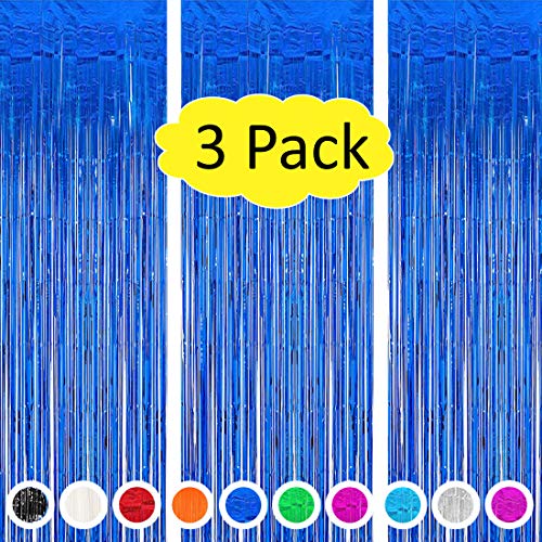 Vanujoy 3 Pack Blue Foil Fringe Backdrop Curtains Party Decoration - Tinsel Party Door Fringe Curtain Backdrop for Birthday Bachelorette Party Engagement Bridal Shower Graduation Decoration