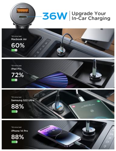 Car Charger USB C 54W Car Charger Adapter [Mini&Metal] AINOPE Cigarette Lighter USB Charger PD36W&QC3.0 Car Phone Charger Fast Charging for iPhone 14 Pro Max 13 12 Samsung Galaxy S23/22 Google Pixel