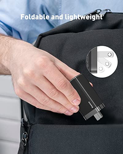 Baseus USB C Charger, 65W 3 Port Foldable USB C Wall Charger, Fast PD GaN Charger for iPhone 14/14 pro/13 Pro/13 Pro Max/SE/Mini/11/XR/XS, Steam Deck, Samsung S22+/S22, MacBook, iPad, Pixel 6, Black