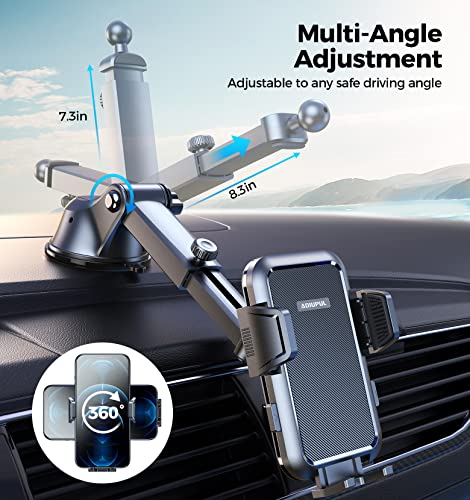 ADIUPUL Car Phone Holder Mount, Phone Mounts for Car (Bumpy Roads Friendly) 3 in 1 Universal Car Mount, Easy Clamp Hands Free Universal Fit for Dashboard Windshield Vent iPhone Samsung and More Phones