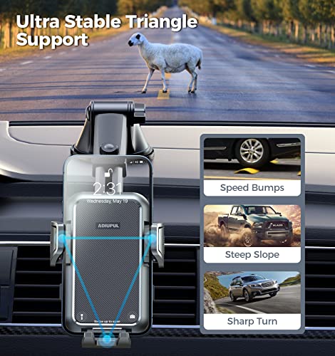 ADIUPUL Car Phone Holder Mount, Phone Mounts for Car (Bumpy Roads Friendly) 3 in 1 Universal Car Mount, Easy Clamp Hands Free Universal Fit for Dashboard Windshield Vent iPhone Samsung and More Phones