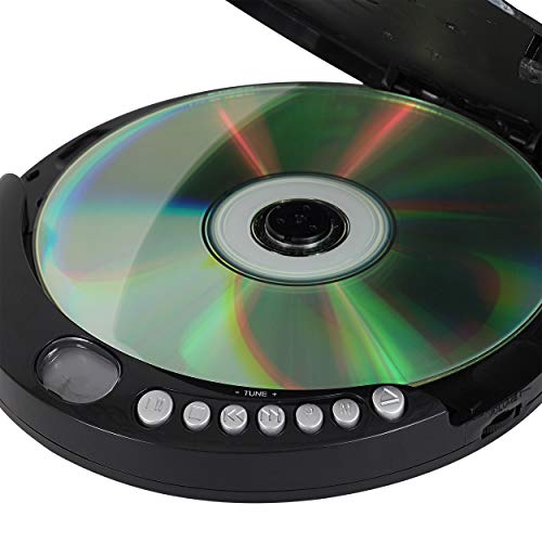 Jensen Portable CD-120BK Portable Personal CD Player Compact 120 SEC Anti-Skip CD Player β Lightweight & Shockproof Music Disc Player & FM Radio Pro-Earbuds for Kids & Adults
