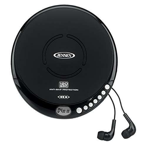 Jensen Portable CD-120BK Portable Personal CD Player Compact 120 SEC Anti-Skip CD Player β Lightweight & Shockproof Music Disc Player & FM Radio Pro-Earbuds for Kids & Adults
