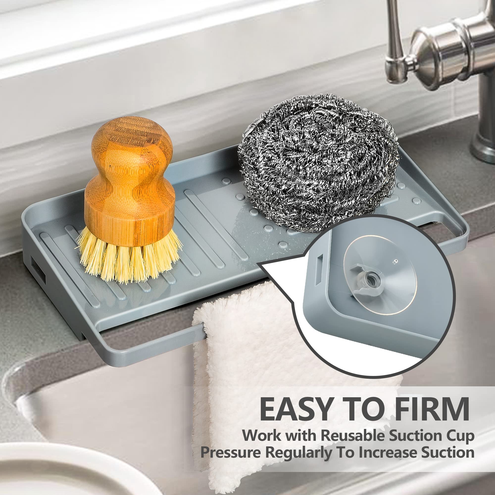JOMOLA Sponge Holder for Kitchen Sink Sponge Tray 2-in-1 Plastic Scrubber Holder with Suction Cup for Kitchen Bathroom Laundry Black
