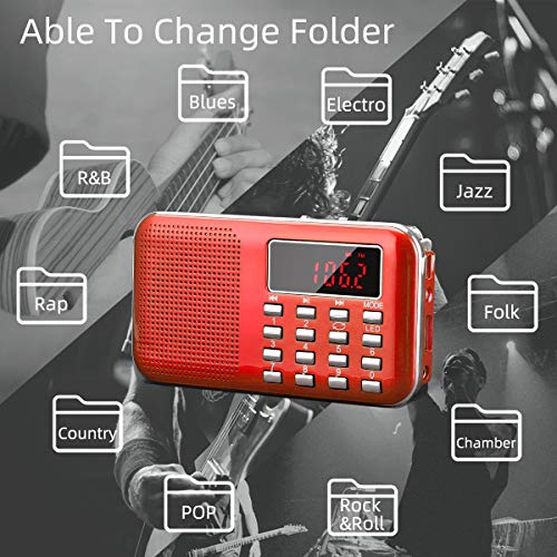 Mini Portable Radio AM FM Pocket Radio with MP3, LED Flashlight, Digital Radio Speaker Support Micro SD/TF Card/USB, Auto Scan Save, 1200mAh Rechargeable Battery Operated, by PRUNUS[Latest Version]