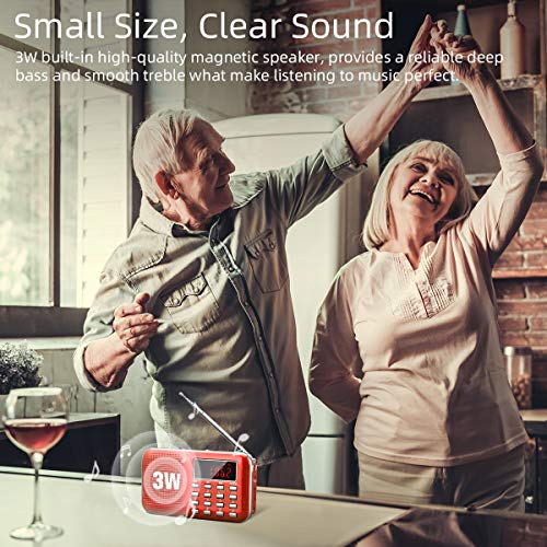 Mini Portable Radio AM FM Pocket Radio with MP3, LED Flashlight, Digital Radio Speaker Support Micro SD/TF Card/USB, Auto Scan Save, 1200mAh Rechargeable Battery Operated, by PRUNUS[Latest Version]
