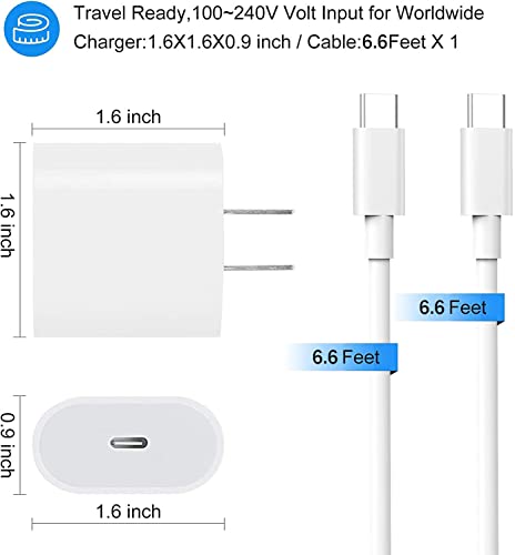 20W USB C Fast Charger for iPad Pro 12.9, iPad Pro 11 inch 2022/2021/2020/2018, iPad Air 5th/4th, 2022 iPad 10th Generation, iPad Mini 6, PD Wall Charger with 6.6foot USB C to C Charging Cable
