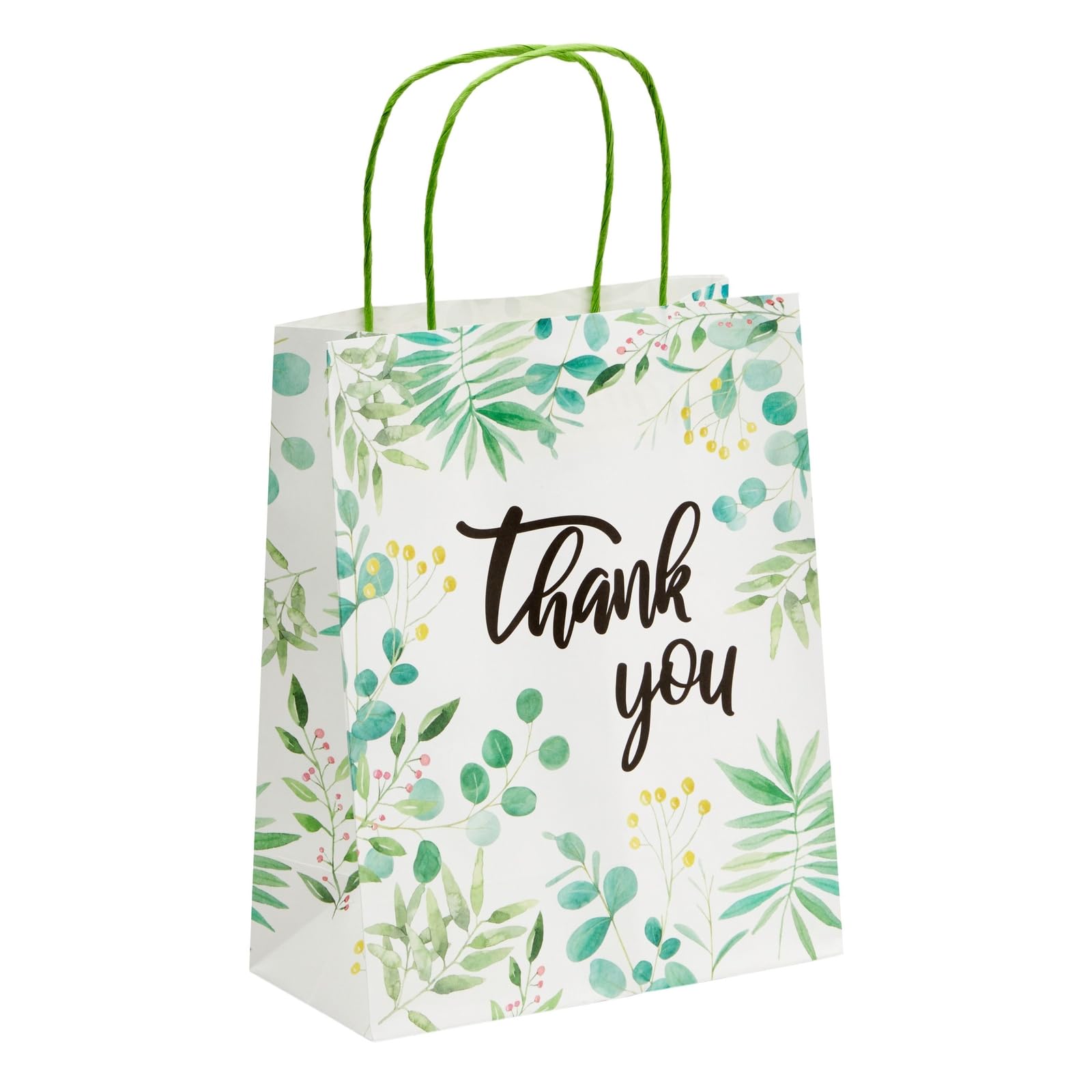 Sparkle and Bash Thank You Gift Bags with Handles for Small Business, Boutique, Party Favors (White, Green, 10 x 8 x 4 In, 50 Pack)
