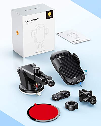 Humixx Phone Mount for Car [Military-Grade Super Suction] Universal Hands-Free Car Phone Holder Mount for Dashboard Windshield Air Vent Car Mount for iPhone 14 Pro Max Plus Samsung All Phones & Cars
