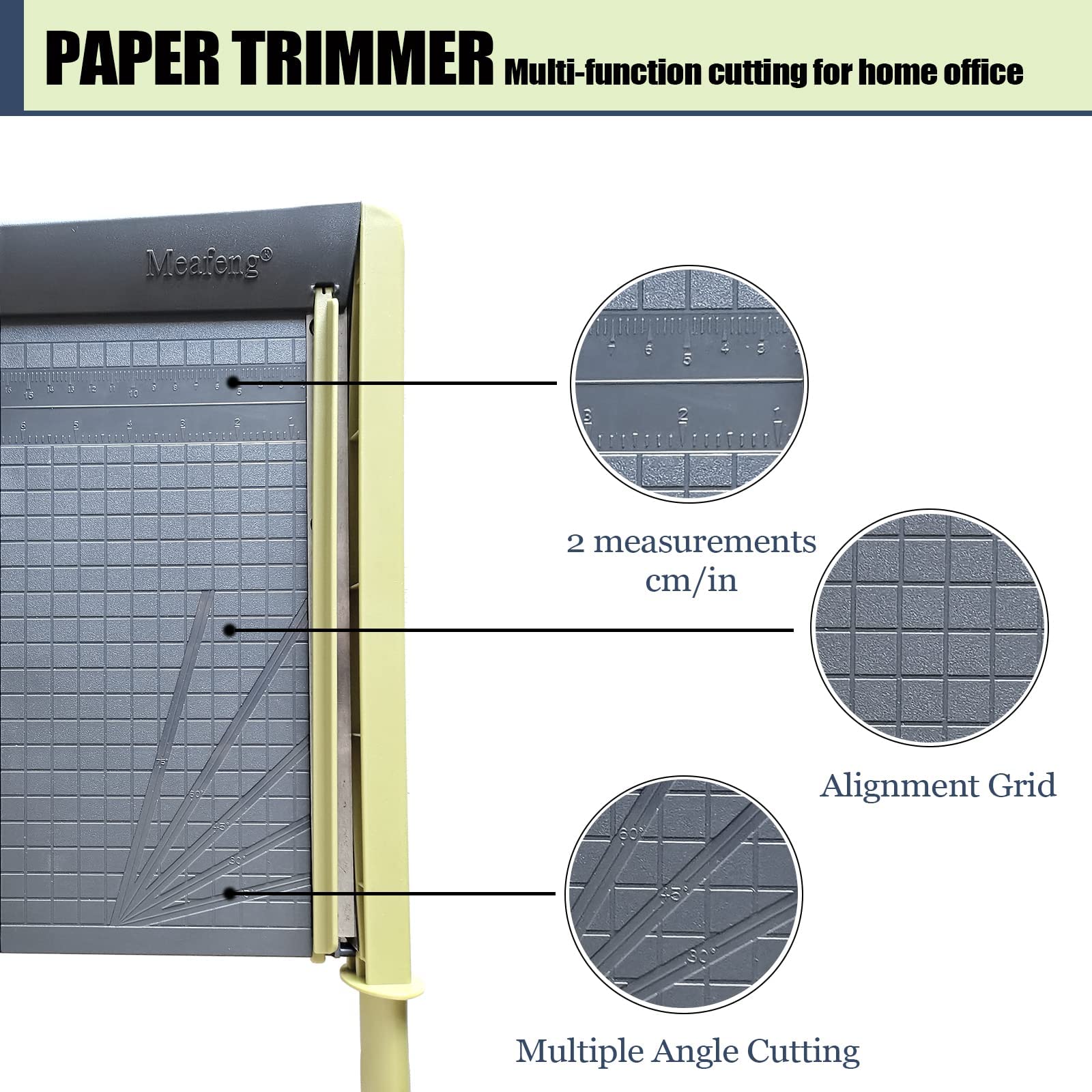 12" Cut Length Guillotine Paper Trimmer, 16 Sheets Capacity Paper Cutter for Paper Photo Card Stock,Handhold Folding Gridded Photo Cutter