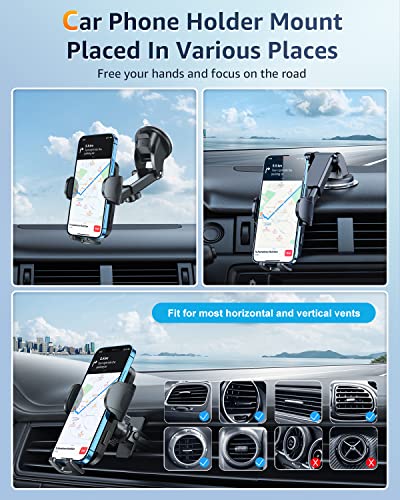Humixx Phone Mount for Car [Military-Grade Super Suction] Universal Hands-Free Car Phone Holder Mount for Dashboard Windshield Air Vent Car Mount for iPhone 14 Pro Max Plus Samsung All Phones & Cars