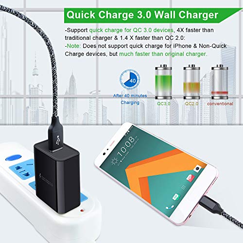 Quick Charge 3.0 Fast Charging USB Wall Charger Plug with 6ft Type C Cable for Samsung Galaxy S23 S22 Plus S21 S23 Ultra/S21+ S20 FE Note20 A53 A13 A03S A21 A51 A12 A20 A10E A50 A71 A32 A52 S10 S9 S8